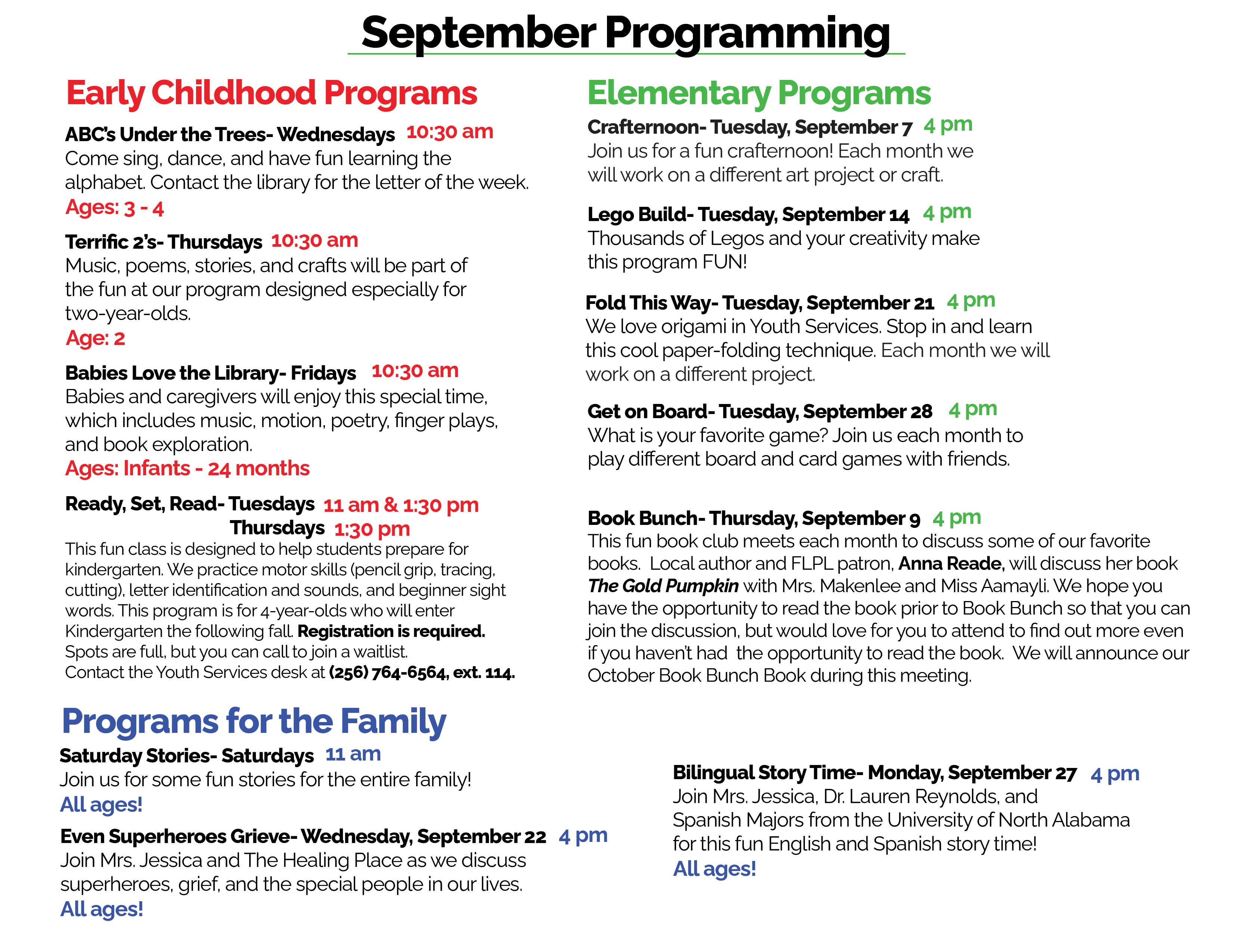 Florence-Lauderdale Public Library Kids Programs